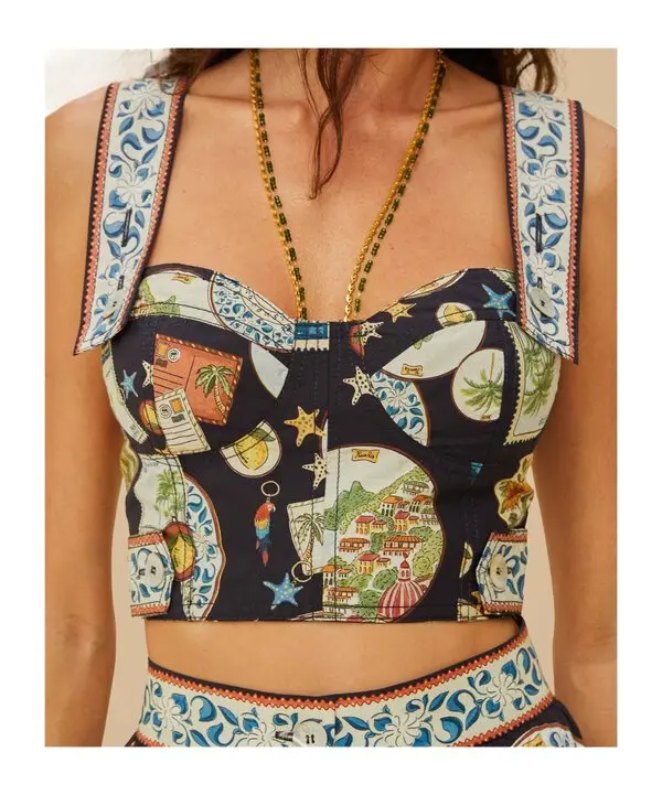 Farm Rio Sleeveless Printed Cropped Top - Nude