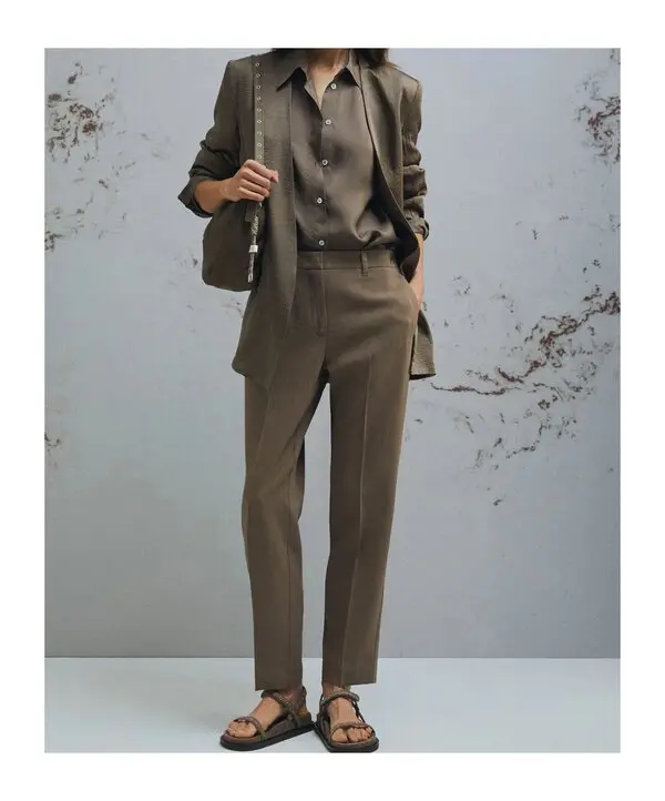 Marella Stretch Viscose And Linen Slim Cut Trousers