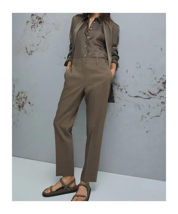 Marella Stretch Viscose And Linen Slim Cut Trousers