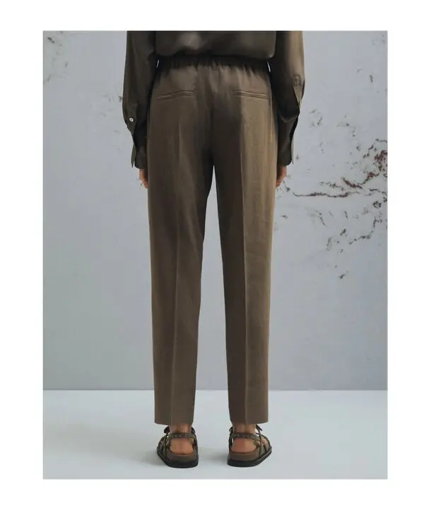 Marella Stretch Viscose And Linen Slim Cut Trousers