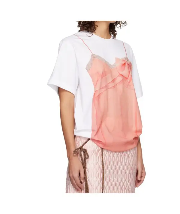 Simone Rocha Crew Neck T-shirt With Printed Camisole Detail - White/citrus