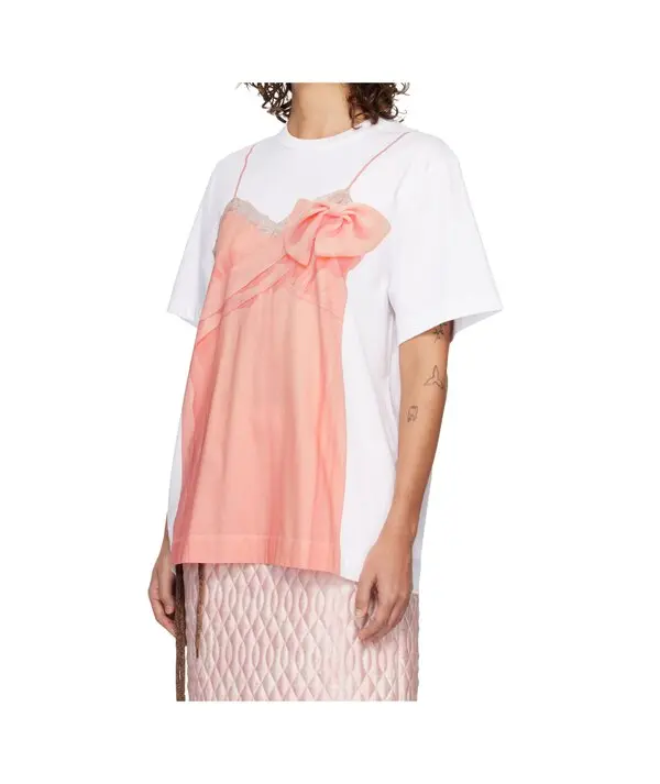 Simone Rocha Crew Neck T-shirt With Printed Camisole Detail - White/citrus