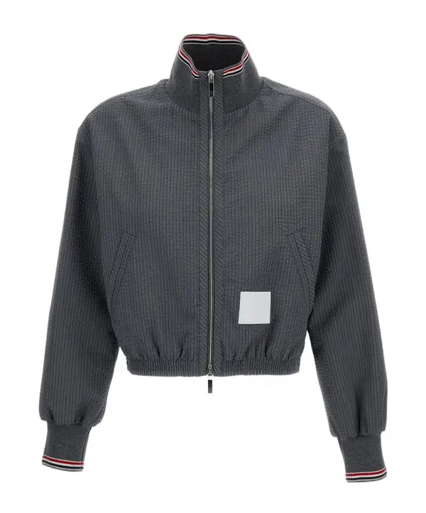 Thom Browne Zip-fastening Patch-detailed Jacket - Light Gray