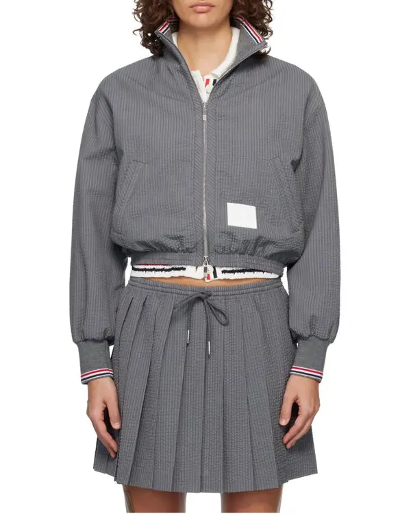Thom Browne Zip-fastening Patch-detailed Jacket - Light Gray
