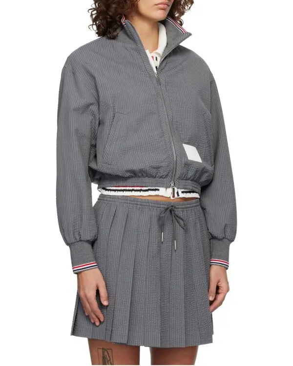 Thom Browne Zip-fastening Patch-detailed Jacket - Light Gray