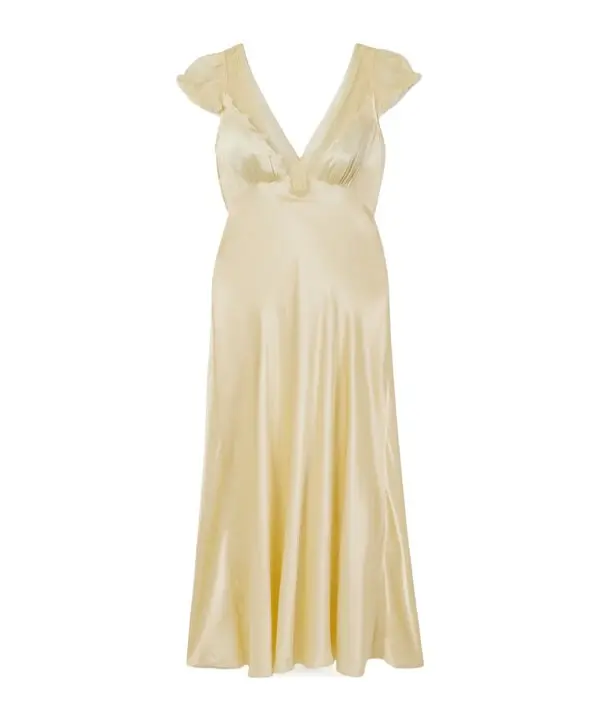 DÔEN Corelia Tulle-trimmed Silk-satin Midi Dress - Yellow