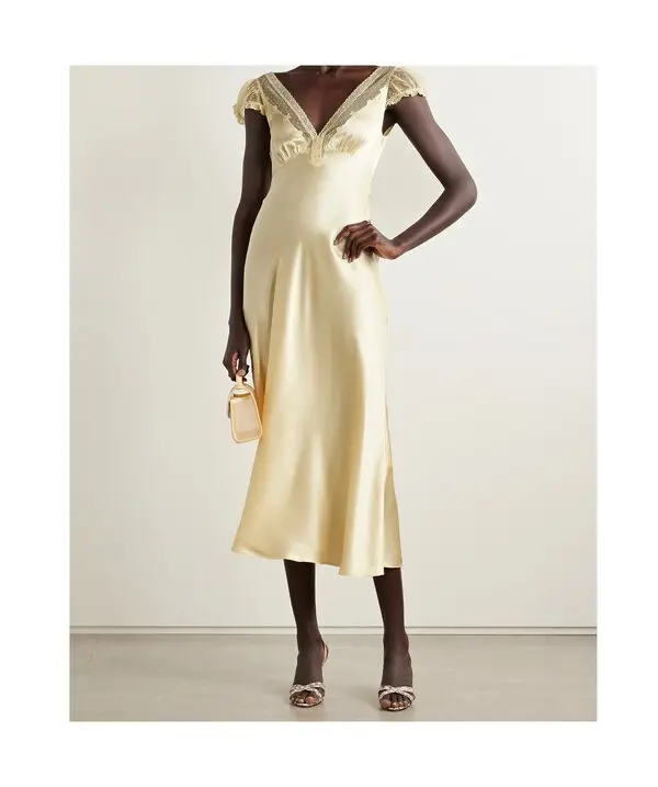 DÔEN Corelia Tulle-trimmed Silk-satin Midi Dress