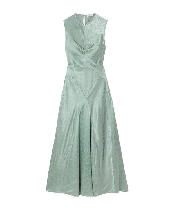 DÔEN Ginette Paneled Floral-jacquard Satin Midi Dress - Topaz