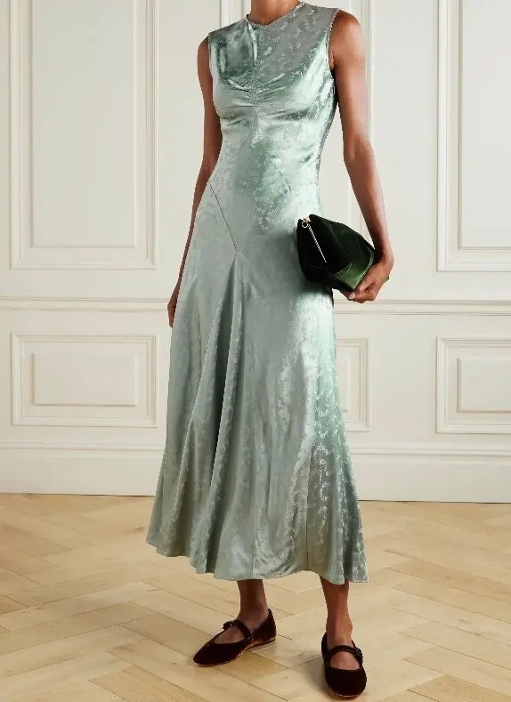 DÔEN Ginette Paneled Floral-jacquard Satin Midi Dress
