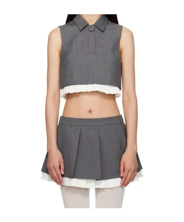 SHUSHU/TONG Cropped Sleeveless Top With Lapel Collar