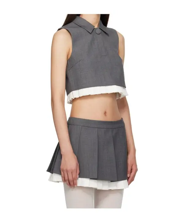 SHUSHU/TONG Cropped Sleeveless Top With Lapel Collar