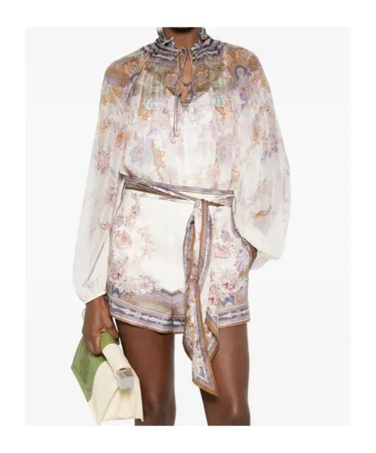 Zimmermann Paisley Pattern Tie Detail Ruffled Collar Blouse - White