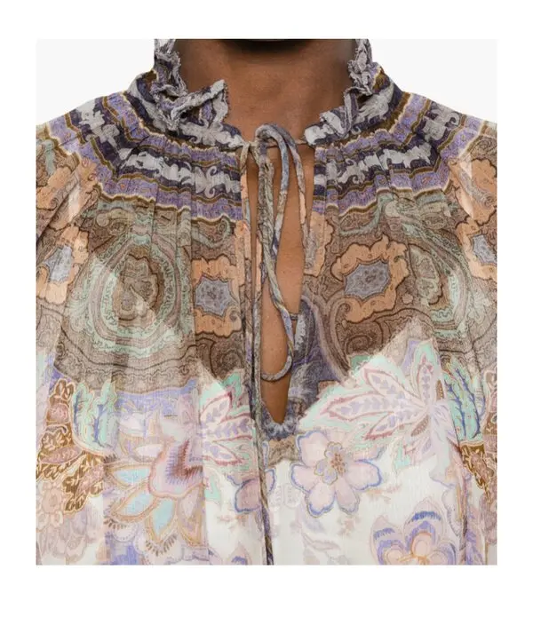 Zimmermann Paisley Pattern Tie Detail Ruffled Collar Blouse - White