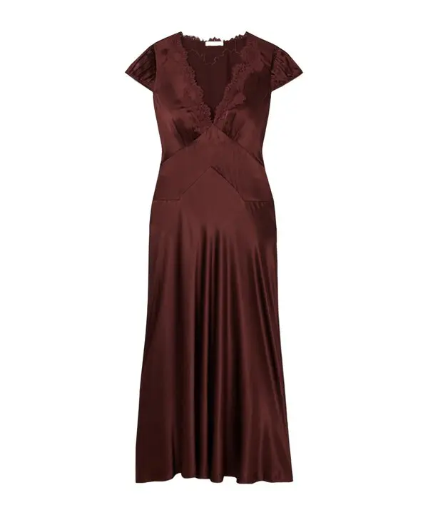 DÔEN Coraline Corded Lace-trimmed Silk-satin Maxi Dress - Brown