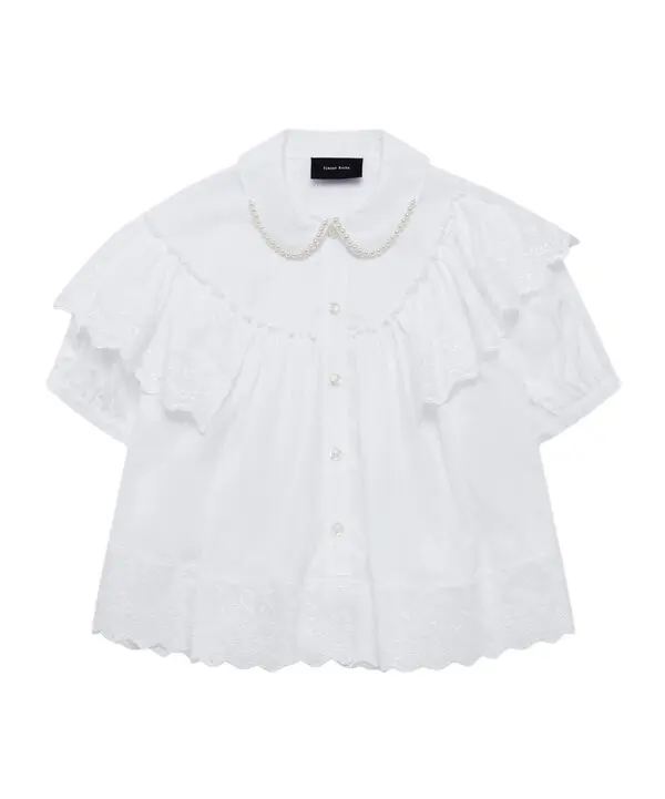 Simone Rocha Puff Sleeve Ruffle Shirt With Pearl Embellished Peter Pan Collar