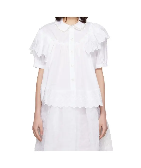 Simone Rocha Puff Sleeve Ruffle Shirt With Pearl Embellished Peter Pan Collar