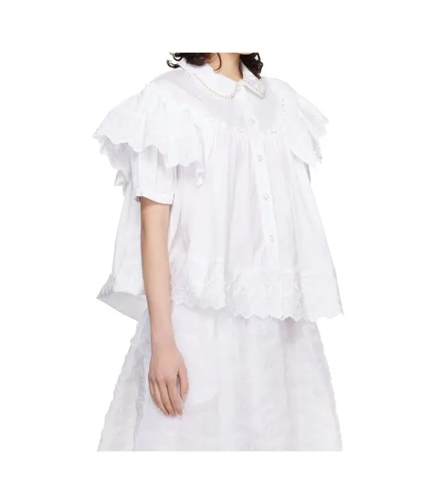 Simone Rocha Puff Sleeve Ruffle Shirt With Pearl Embellished Peter Pan Collar
