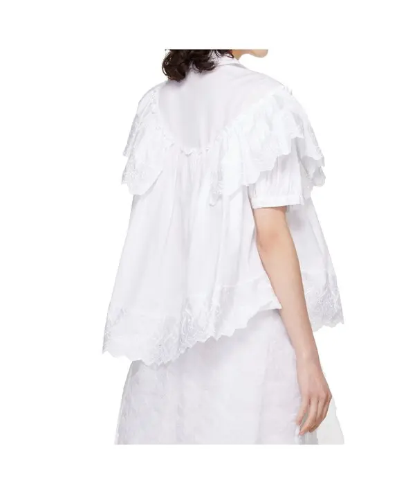 Simone Rocha Puff Sleeve Ruffle Shirt With Pearl Embellished Peter Pan Collar