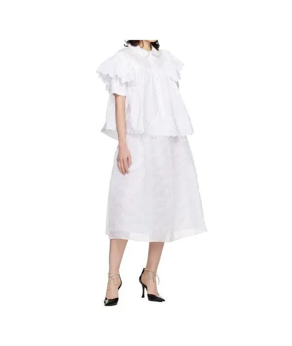 Simone Rocha Puff Sleeve Ruffle Shirt With Pearl Embellished Peter Pan Collar