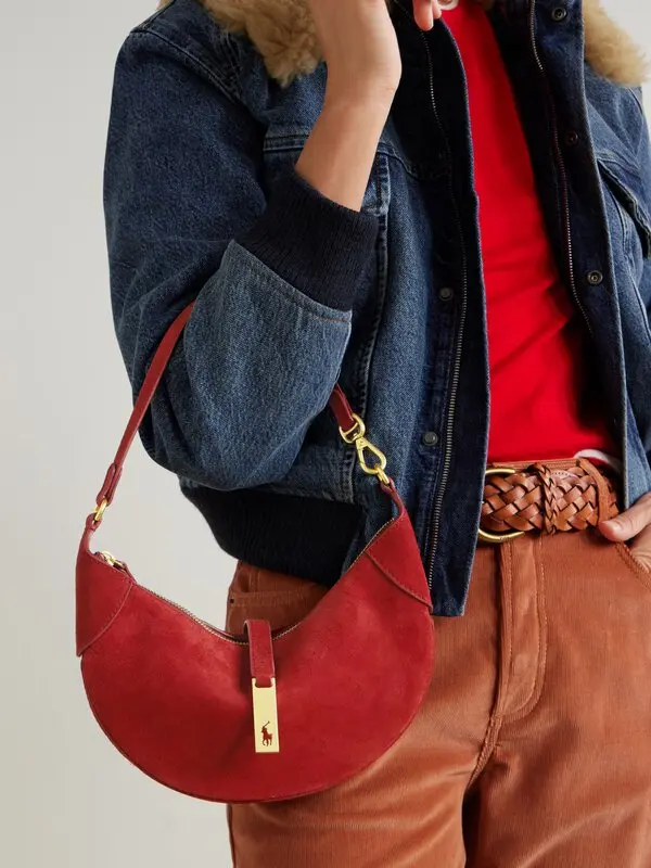 Polo Ralph Lauren Logo Suede Shoulder Bag - Red