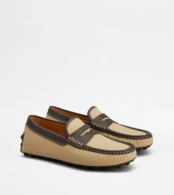 TOD'S Gommino Bubble Loafers In Canvas And Leather - Nude