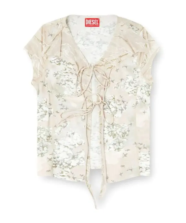 DIESEL® T-afrymy" Floral Lace-up Top - Beige