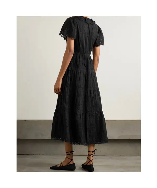 DÔEN Gabriella Tiered Lace-trimmed Point D'esprit Cotton Dress