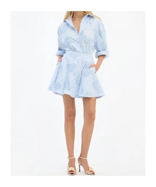 ROTATE BY BIRGER CHRISTENSEN Textured Floral Mini Skirt - Light Blue