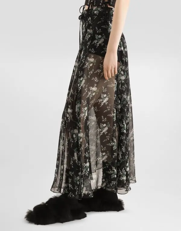 Dolce & Gabbana Floral Print Chiffon Midi Skirt - Multi-color