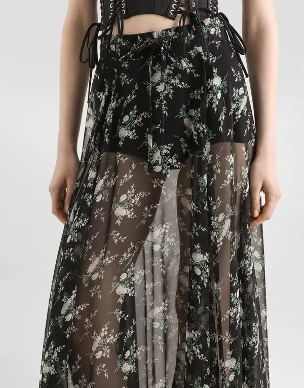 Dolce & Gabbana Floral Print Chiffon Midi Skirt - Multi-color