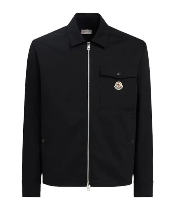 Moncler Blend Gabardine Shirt Jacket With Zip Closure And Chest Pocket - Black