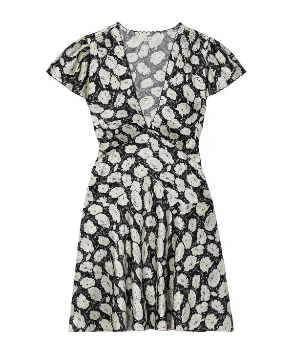 DÔEN Dianne Floral-print Silk-satin Mini Dress - Black And Ivory