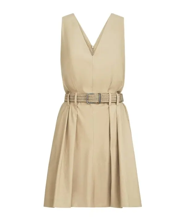 Brunello Cucinelli V-neck Belted Mini Dress - Nude