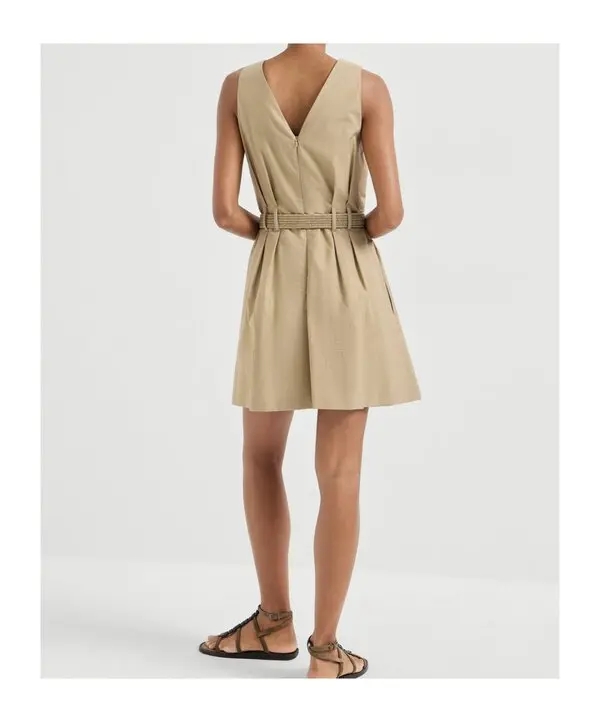 Brunello Cucinelli V-neck Belted Mini Dress - Nude
