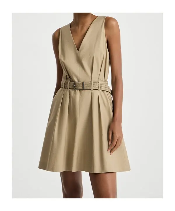Brunello Cucinelli V-neck Belted Mini Dress - Nude