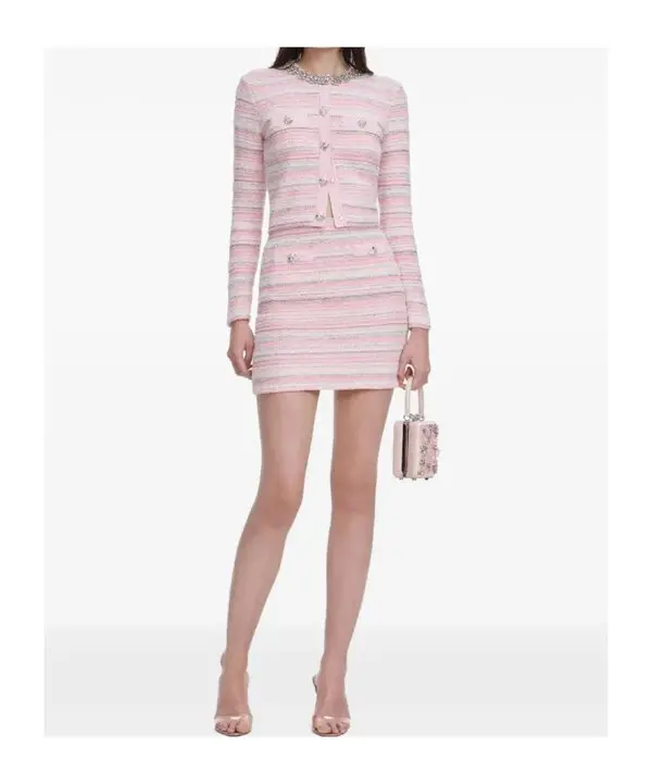 SELF-PORTRAIT Striped Embellished Mini Skirt