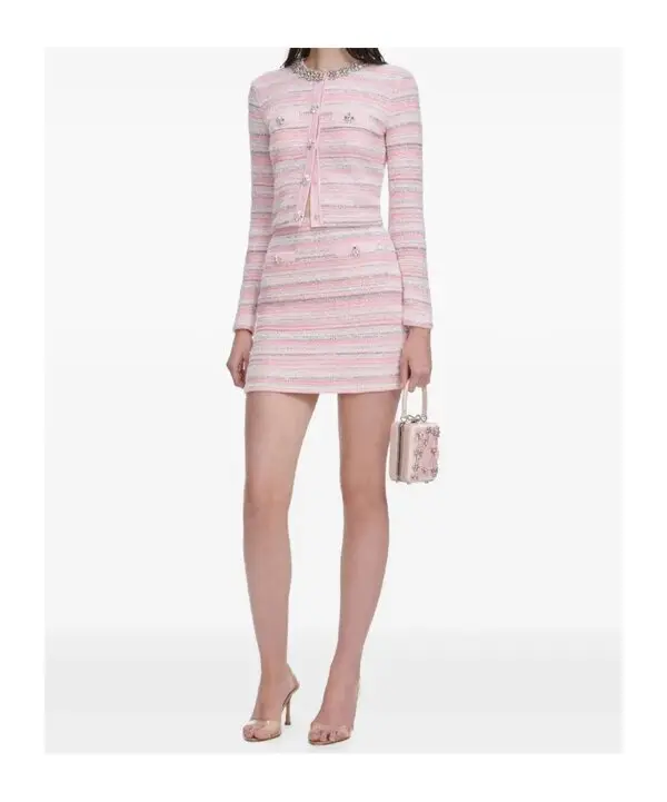 SELF-PORTRAIT Striped Embellished Mini Skirt