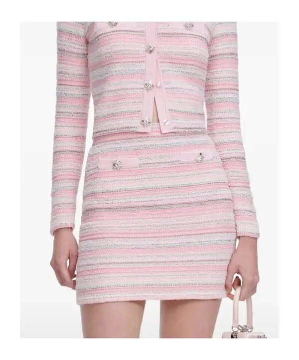 SELF-PORTRAIT Striped Embellished Mini Skirt