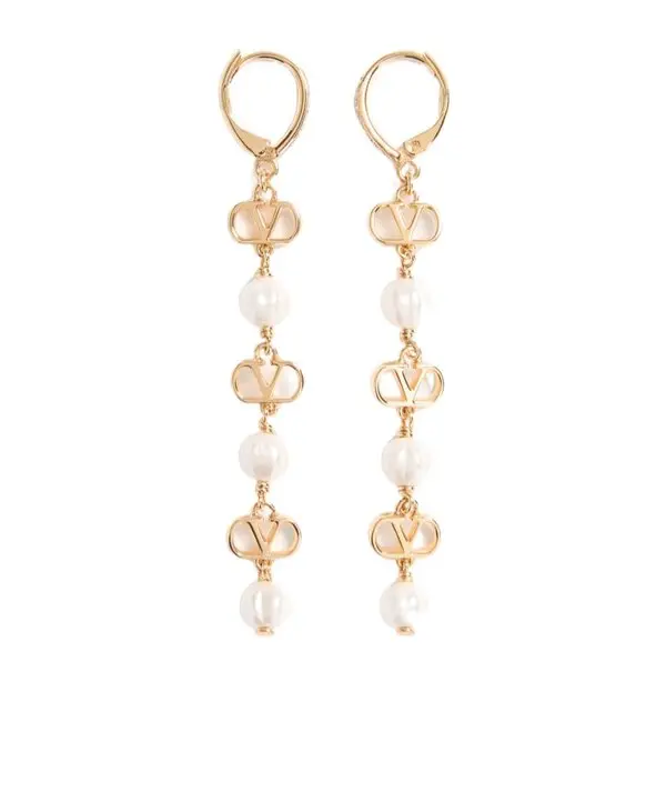 Valentino Garavani Vlogo Signature Drop Earrings With Pearls And Swarovski Crystals - Gold/cream