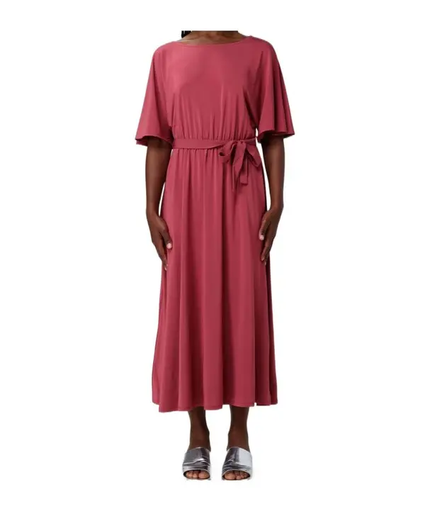 Max Mara Belted Midi Dress With Boat Collar And Short Sleeves