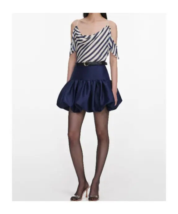 SELF-PORTRAIT Striped Georgette Top With Cowl Neck
