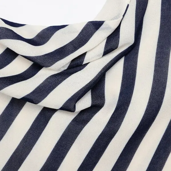 SELF-PORTRAIT Striped Georgette Top With Cowl Neck
