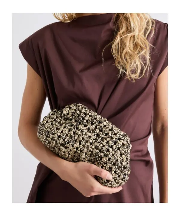 Marella Python-print Woven Clutch