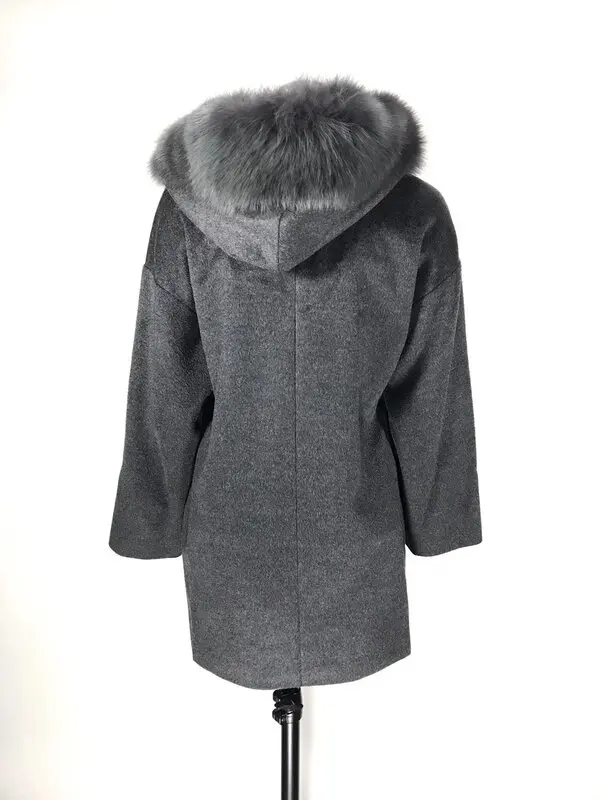 Max Mara Hooded Coat With Fur Trim - Black