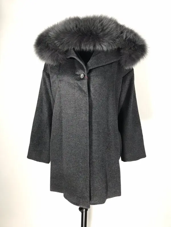 Max Mara Hooded Coat With Fur Trim - Black