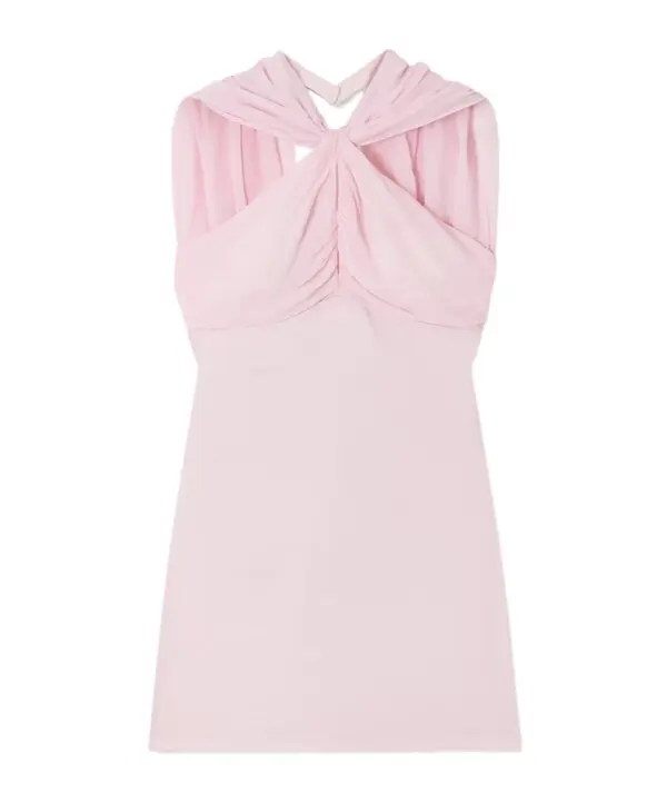 Posse Solene Ruched Chiffon And Satin-crepe Mini Dress - Pink