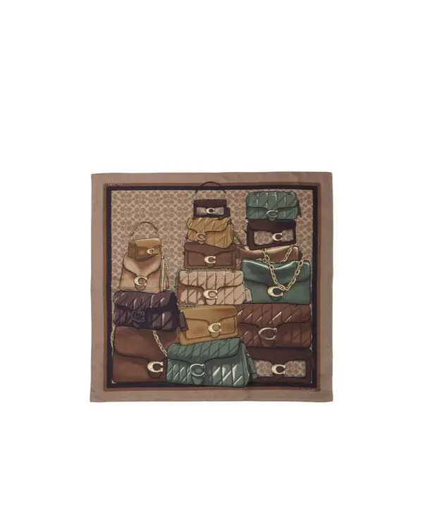 COACH Printed Silk Scarf - Brown
