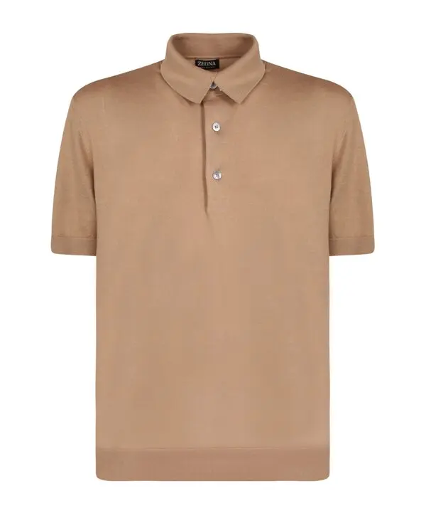Zegna Classic Knit Polo Shirt - Nude