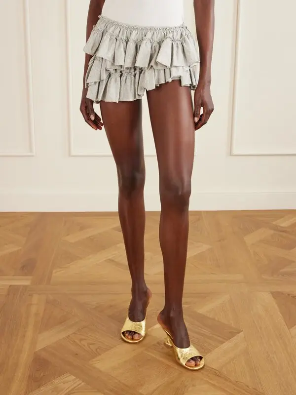 Dries Van Noten Asymmetrical Ruffled Cotton Knit Shorts