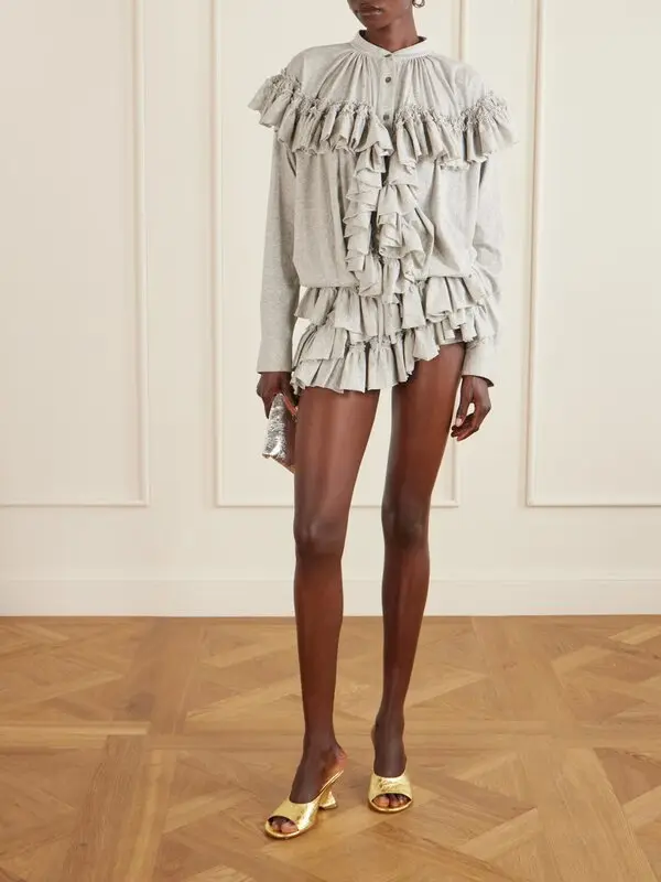 Dries Van Noten Asymmetrical Ruffled Cotton Knit Shorts